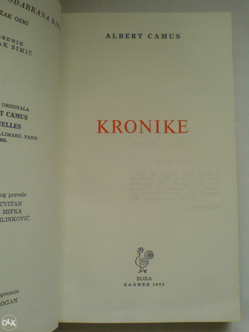 knjige Albert Camus Kami: Kronike I - Ostalo - OLX.ba